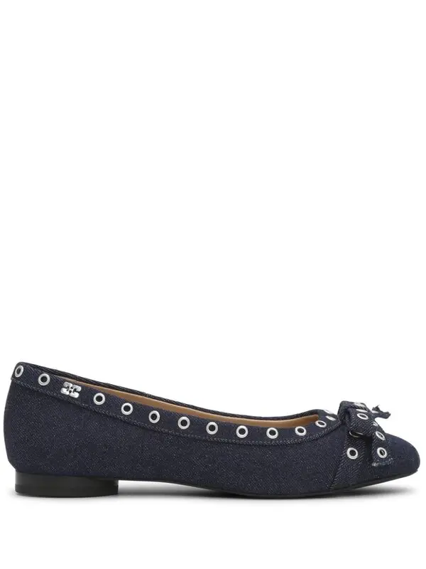 GANNI Eyelet Detailing Denim Ballerina Shoes - Blue