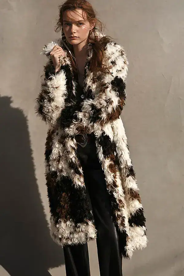 Anthropologie Long Shaggy Coat Jacket - Multicolor | Editorialist