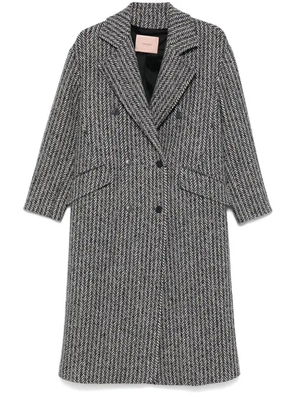 TWINSET Herringbone Wool-blend Coat - Black