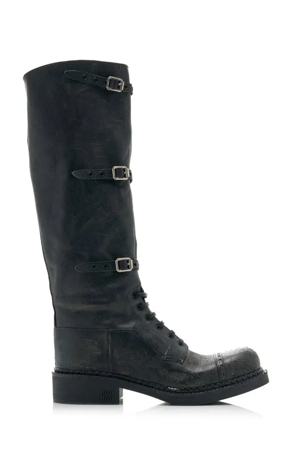 Miu Miu Lifestyle Leather Knee-high Boots - Black