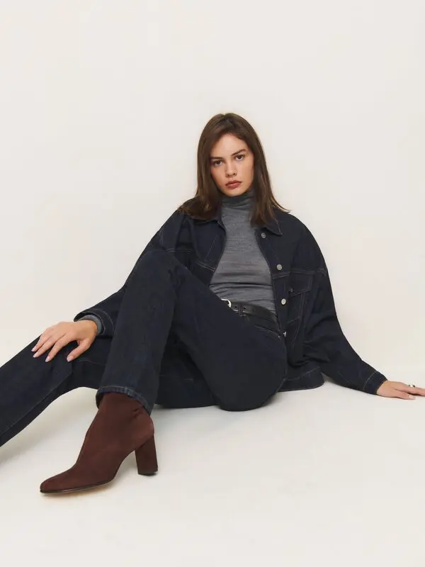 REFORMATION Presley Ankle Boot - Espresso Stretch Suede