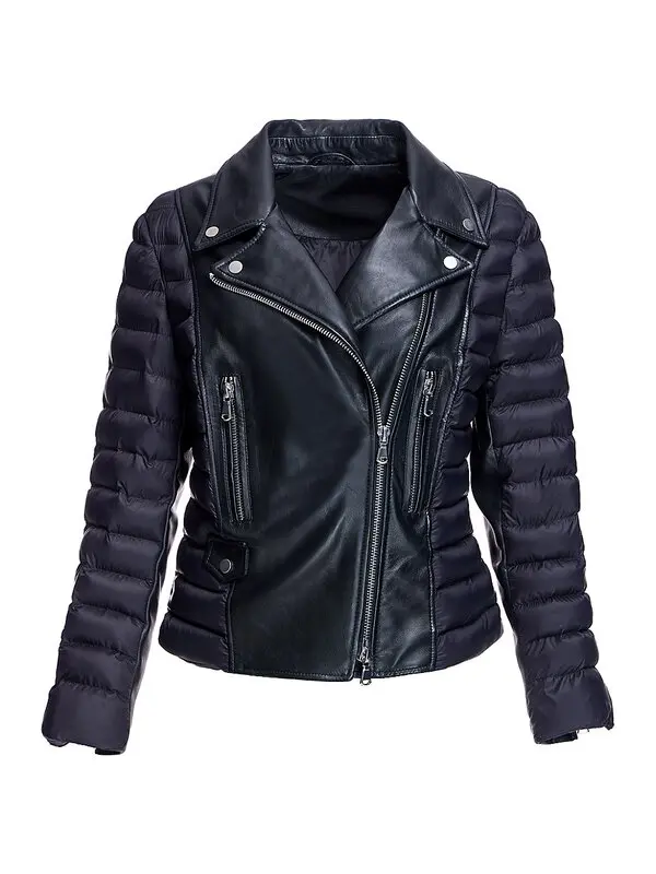Maximilian Leather Puffer Jacket In Black Navy 30% Off
