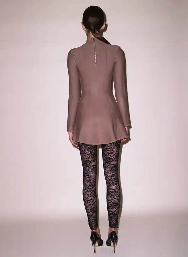 Fleur Du Mal Long Sleeve Flared Corset Dress - Latte | Editorialist