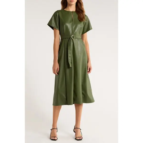 Halogen Faux Leather Midi Dress - Spruce
