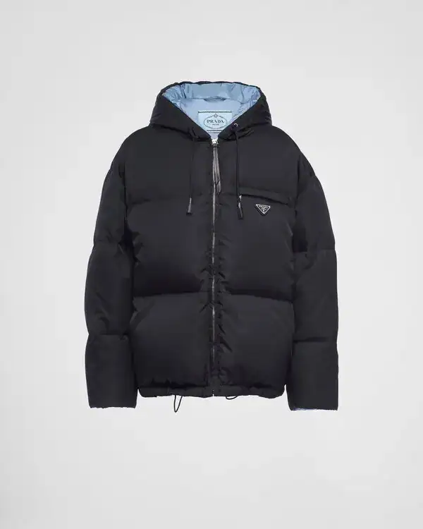 Prada Re-Nylon Gabardine Hooded Down Jacket - Black | Editorialist