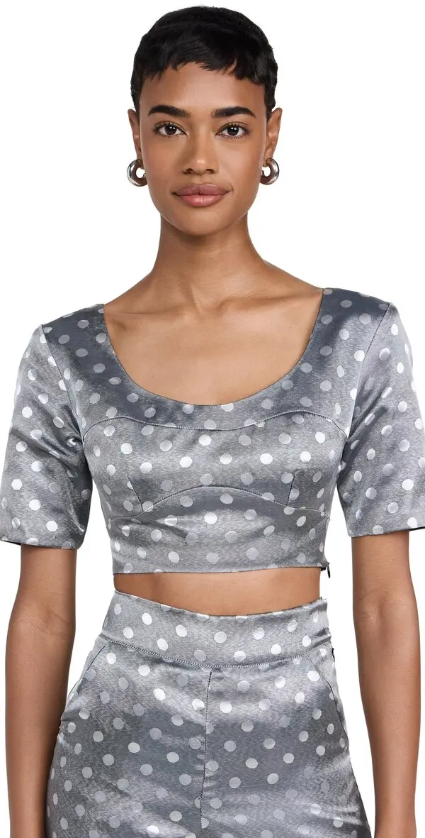 DUR DOUX Dot Brocade Crop Top