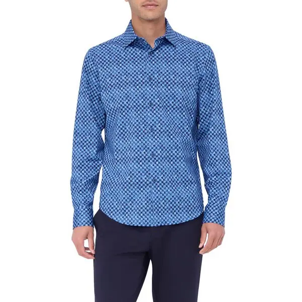 Bugatchi James Ooohcotton® Checkerboard Button-up Shirt - Classic Blue