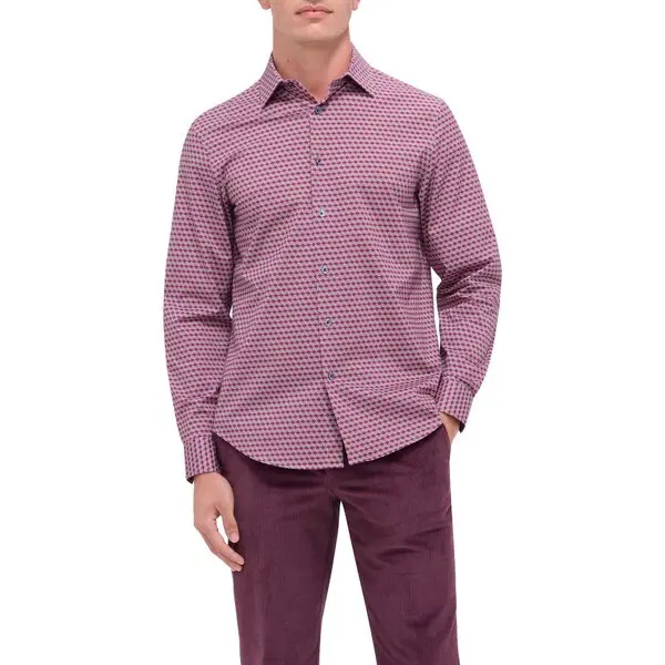 Bugatchi James Ooohcotton® Geo Print Button-up Shirt - Ruby