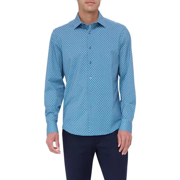 Bugatchi James Ooohcotton® Diamond Check Button-up Shirt - Teal