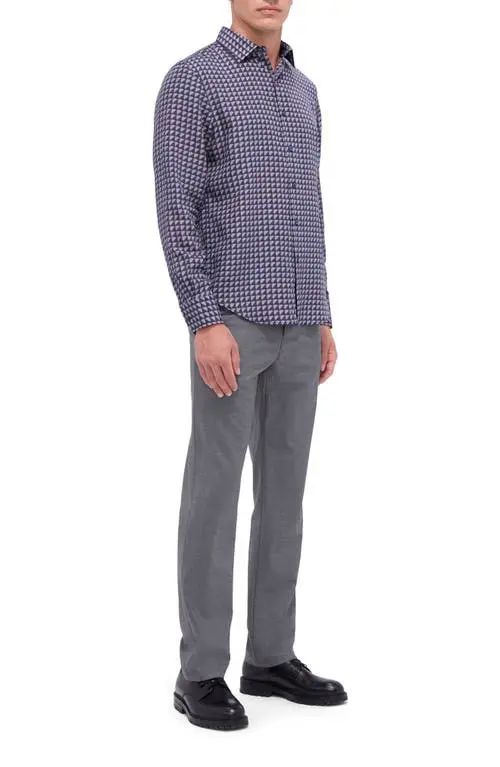 Bugatchi Julian Shaped Fit Print Button-up Shirt - Navy