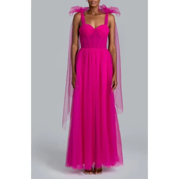 GHRAIL Brianna Tie Shoulder Mesh Gown