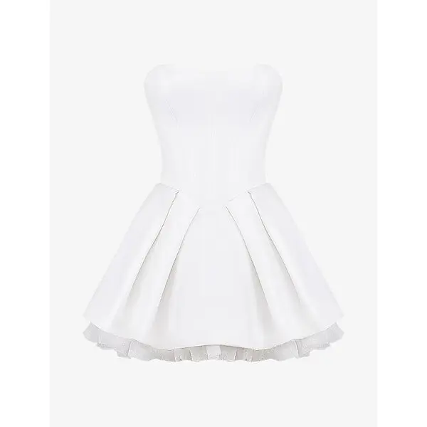 House Of Cb Fitted-bodice Bow-embellished Woven Mini Gown - White