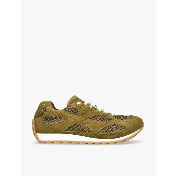 Bottega Veneta Orbit Suede And Mesh Low-top Trainers - Khaki