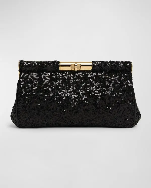Dolce & Gabbana Marlene Medium Sequined Clutch - Nero