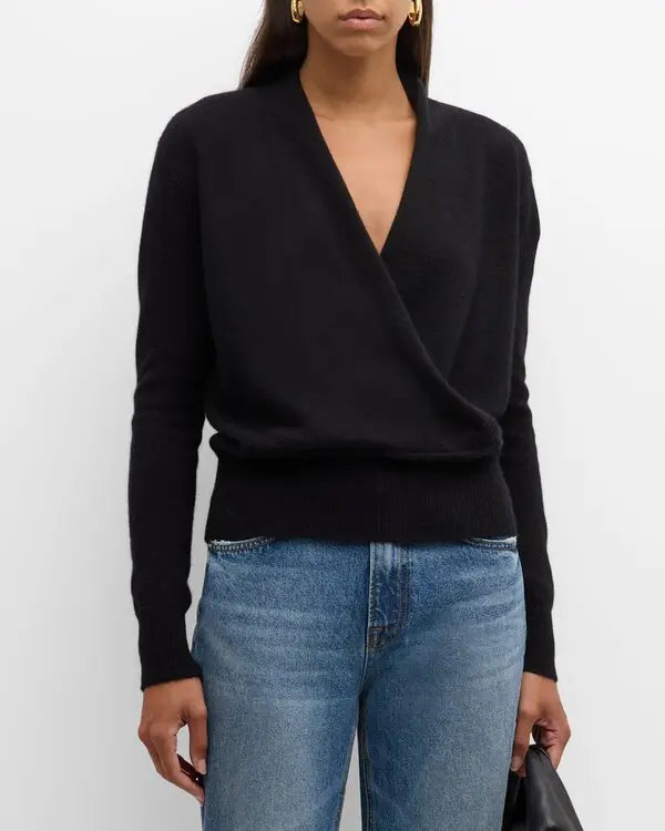 Neiman Marcus Faux Wrap Sweater - Black