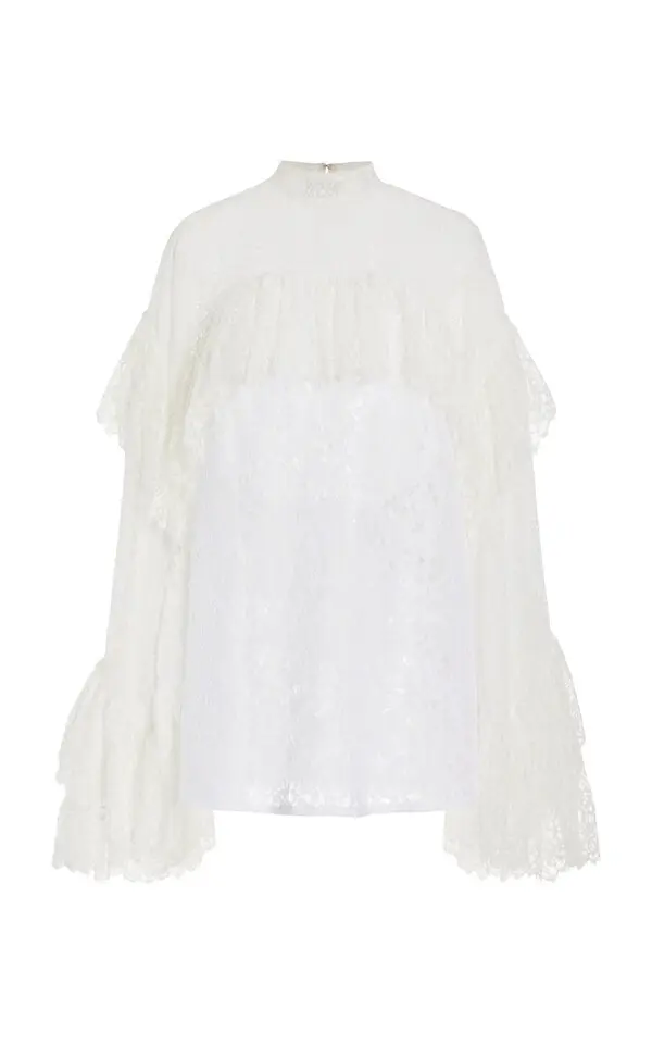 Françoise Carine Ruffled Lace Top - White