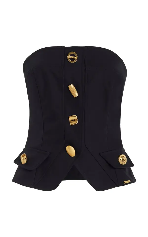 Françoise Bijou Buttoned Gabardine Strapless Vest - Black