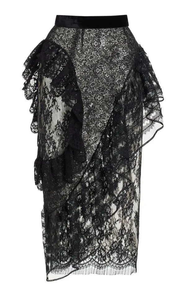 Françoise Exclusive Carine Ruffled Lace Midi Skirt