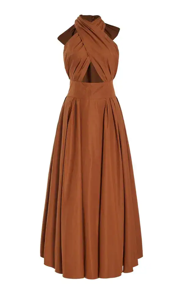 Unknown Exclusive Marilyn Cutout Cotton Poplin Midi Dress - Brown |  Editorialist