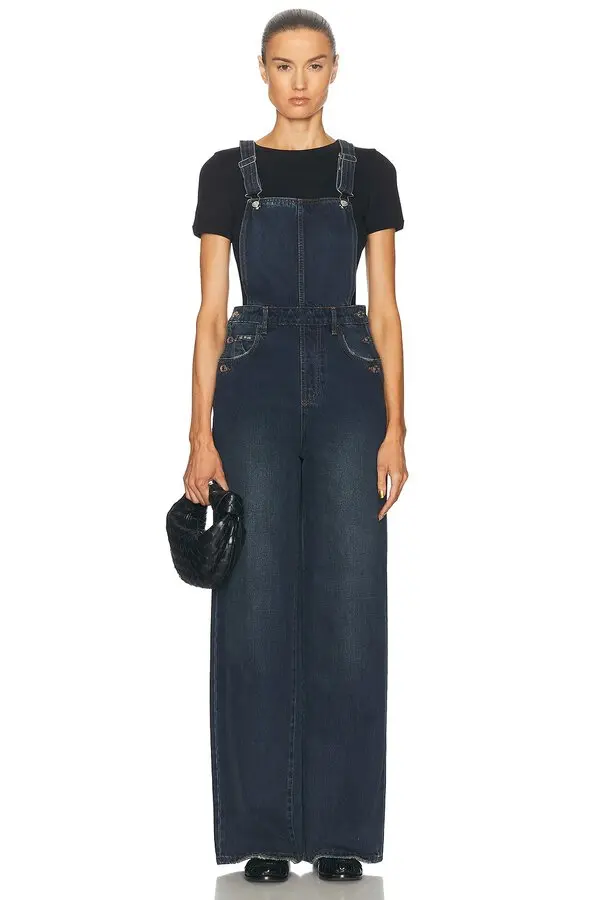 GRLFRND Sadie Wide Leg Overalls Jeans In Denim-dark