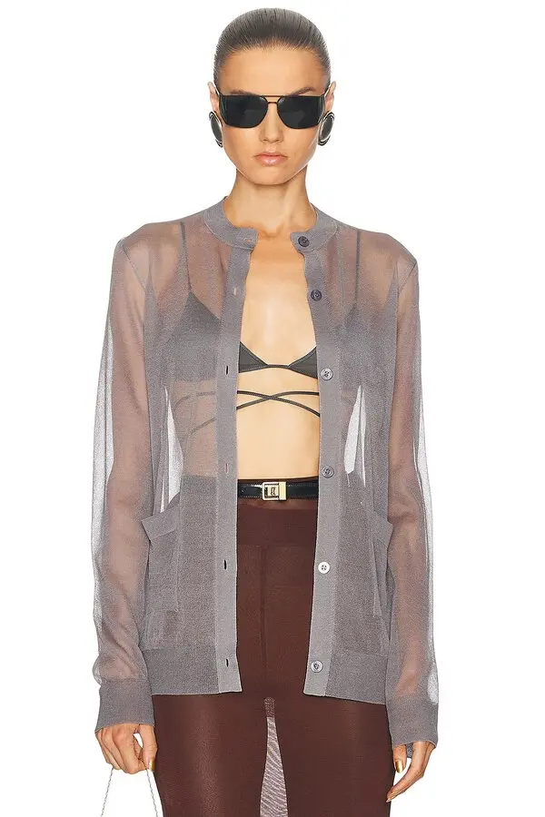 Saint Laurent Sheer Knit Cardigan - Gris Acier