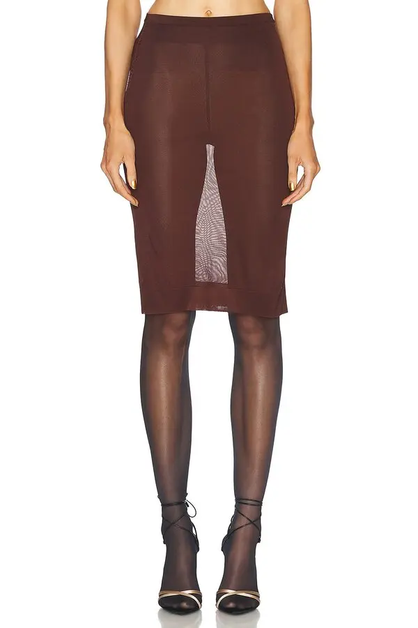 Saint Laurent Sheer Midi Skirt - Chocolate
