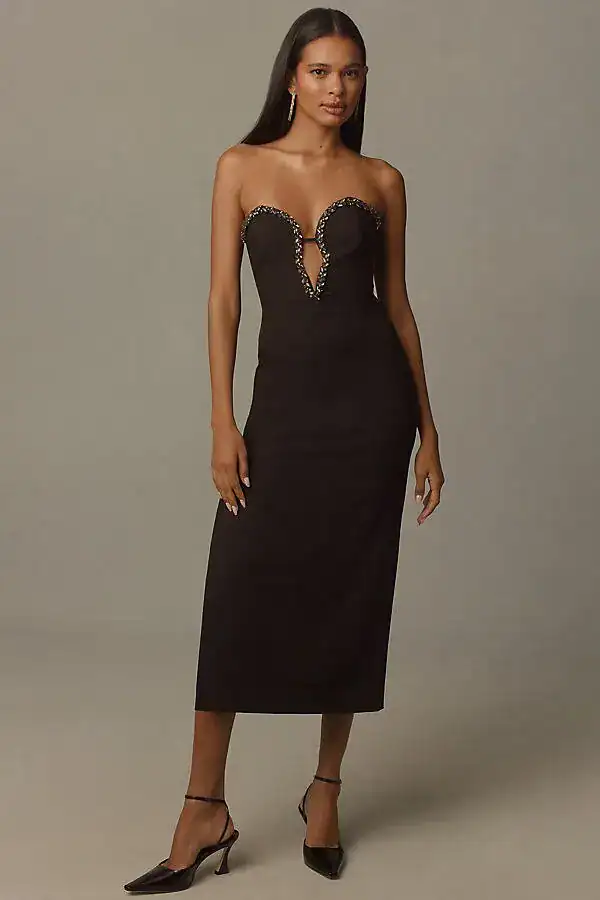 Bardot Eleni Diamante Midi Dress In Black - 45% Off | Editorialist
