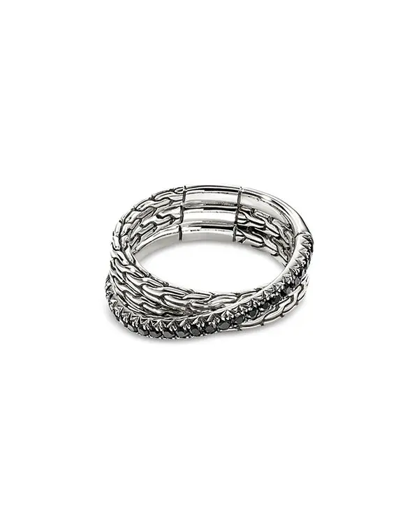 John Hardy Sterling Silver Black Sapphire Pave Crossover Ring - Black/silver