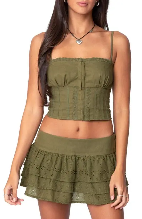 EDIKTED Fluer Embroidered Linen & Cotton Crop Top