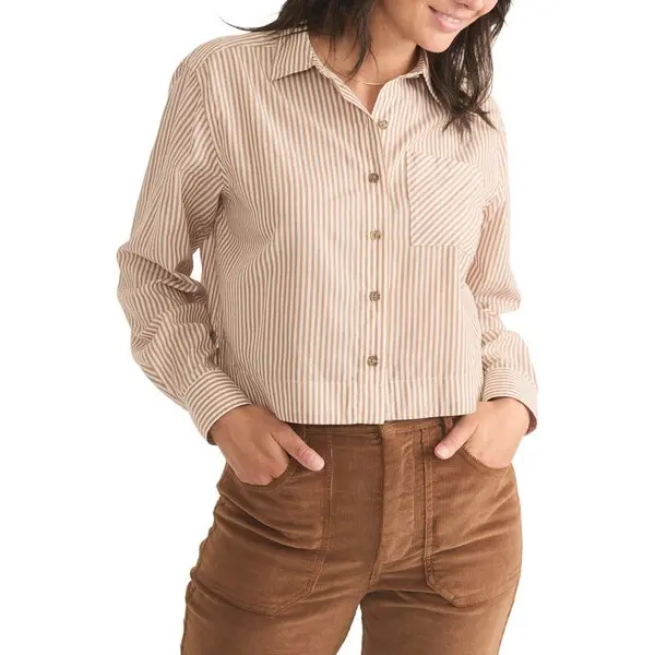 Marine Layer Mila Stripe Crop Button-up Shirt - Coconut Stripe