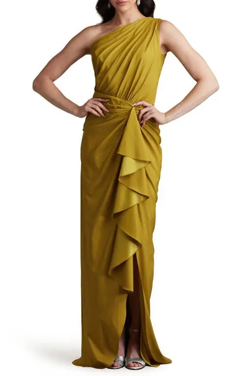 Tadashi Shoji One-shoulder Ruffle Gown - Fern