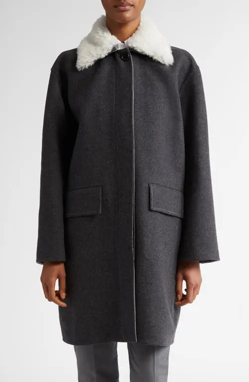 Thom Browne Wool & Cashmere Coat With Shearling Collar - Medium Grey
