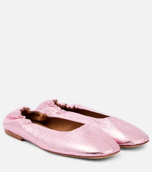 Dries Van Noten Metallic Leather Ballet Flats - Pink