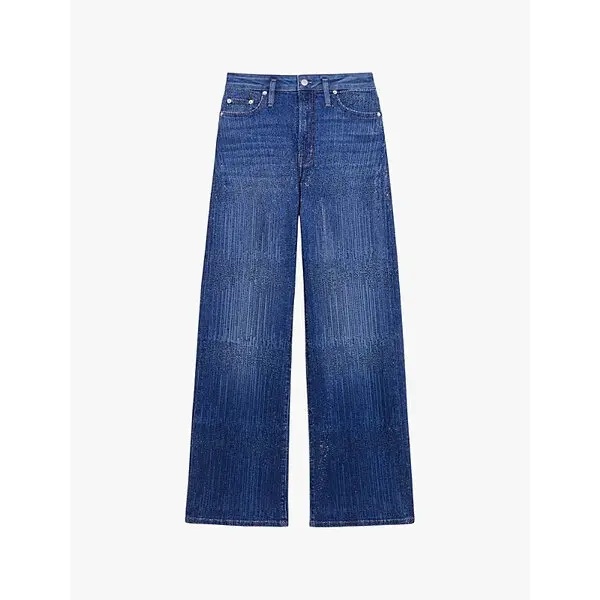 Maje Rhinestone-embellished Wide-leg High-rise Jeans - Bleus