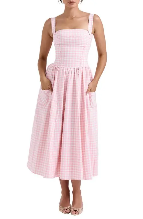 House Of Cb Vivien Gingham Midi Dress - Rose Shadow