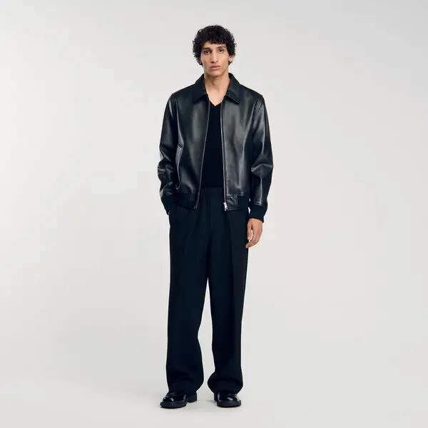 Sandro Plain Leather Zip-up Jacket