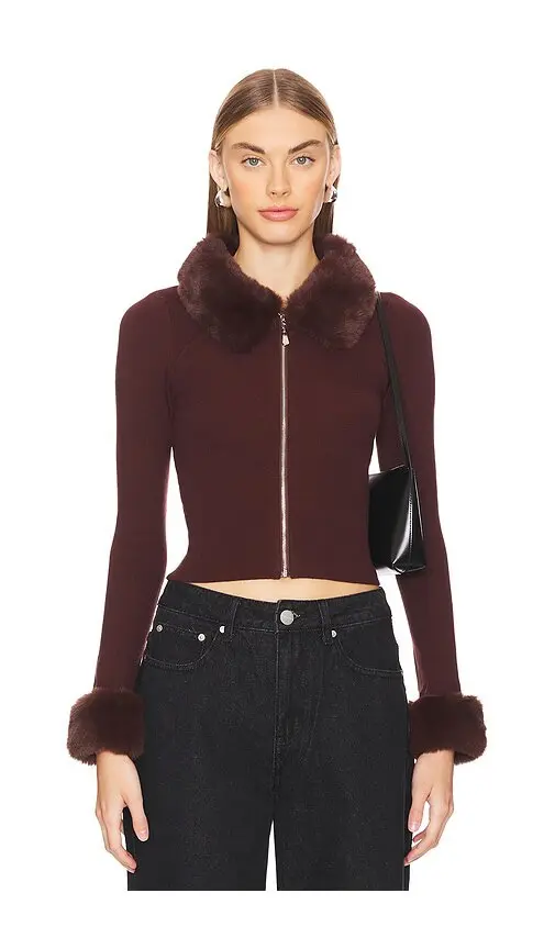 MORE TO COME Natalie Knit Zip Cardigan - Chocolate Brown