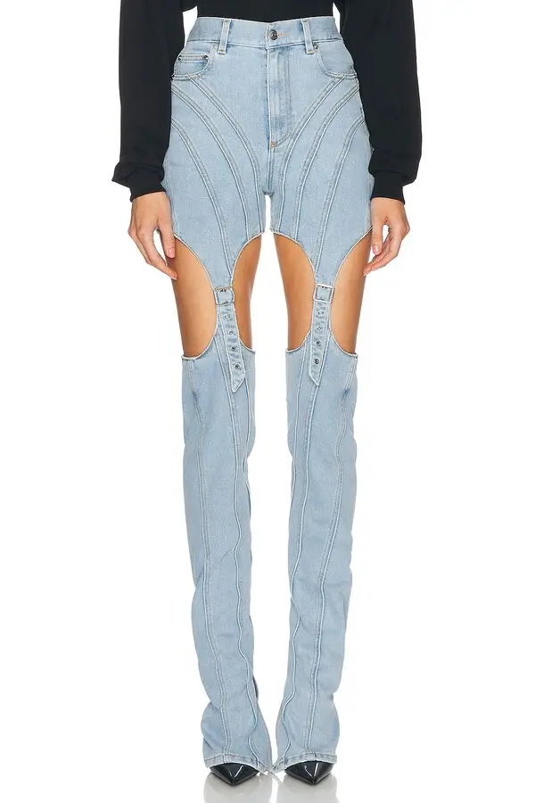 MUGLER Cut Out Straight Leg Denim - Tokyo Blue