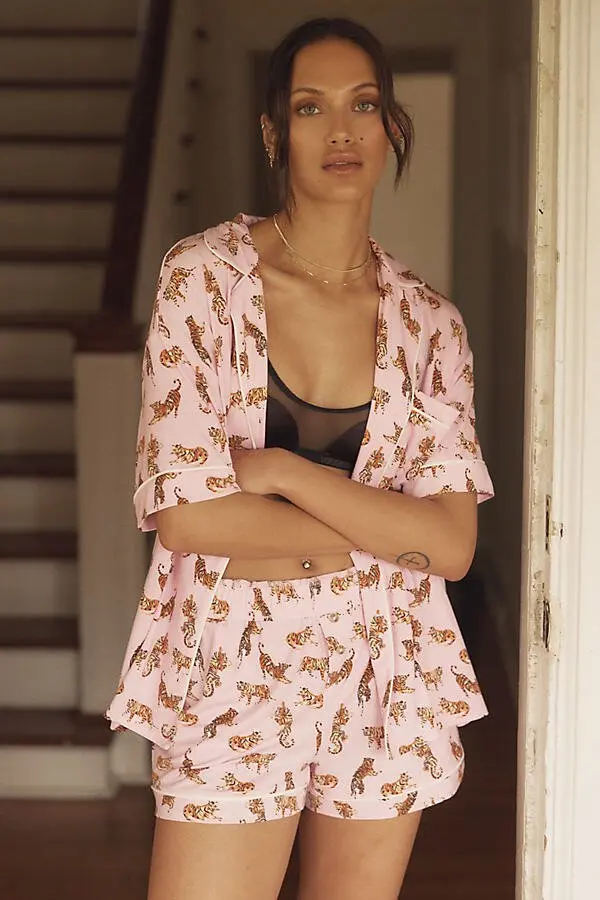 LYREBIRD The Modaluxe Short Sleeve Pajama Shirt - Tiger Print