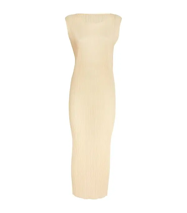 Issey Miyake Pleated Peanuts Midi Dress - Beige