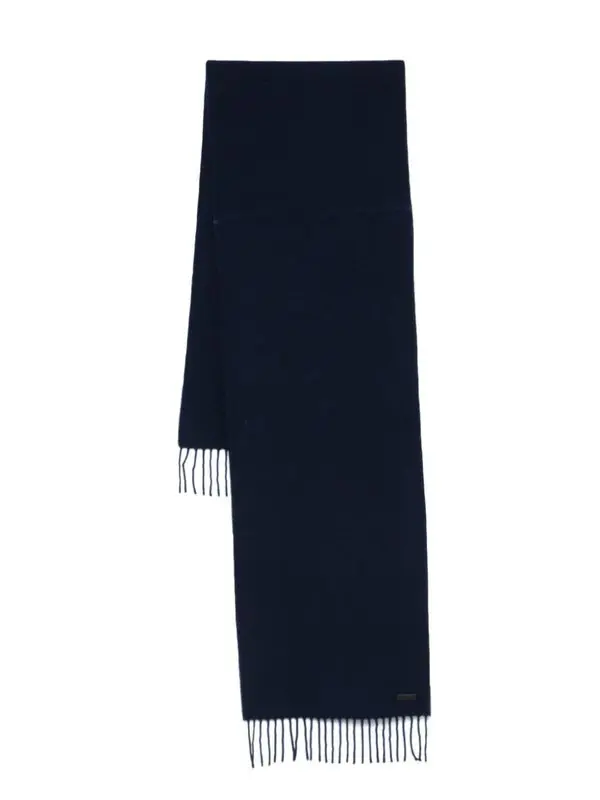 Hugo Boss Fringed Wool Scarf - Blue