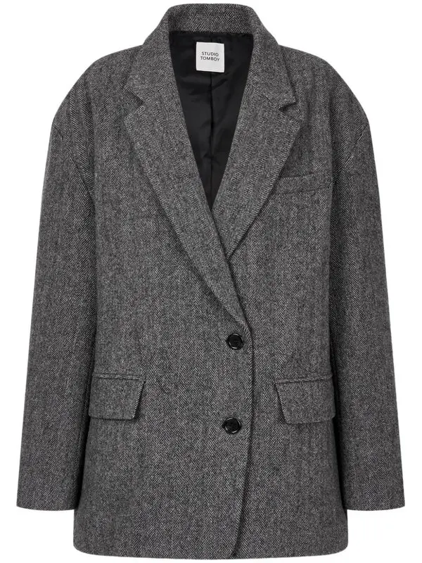 STUDIO TOMBOY Herringbone Blazer - Black