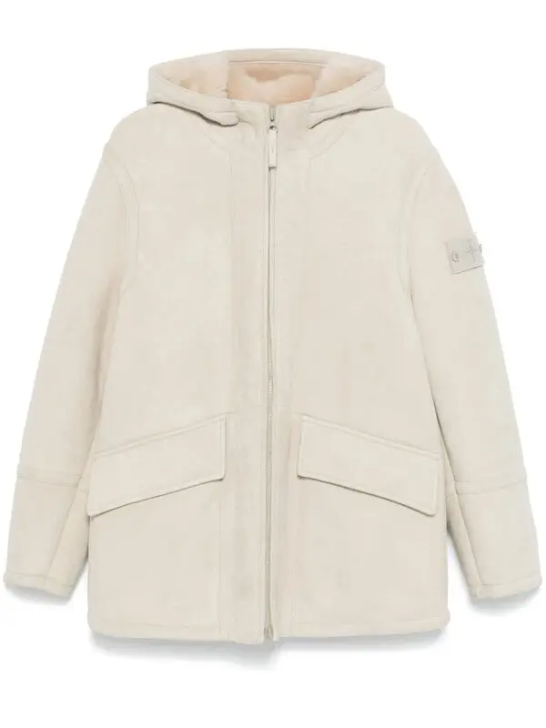 Stone Island Hooded Suede Jacket - Neutrals