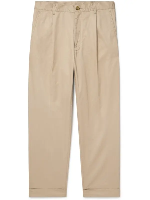 BEAMS Tapered Pleated Cotton-twill Trousers