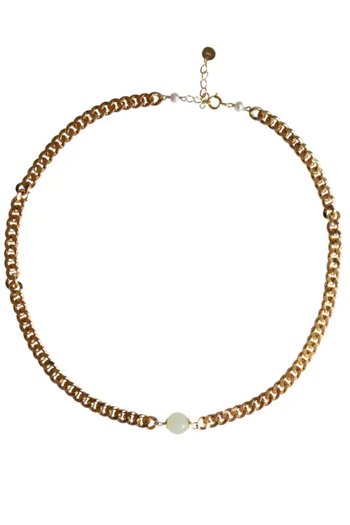 SEREE Charlotte Green Jade Pendant Chain Necklace