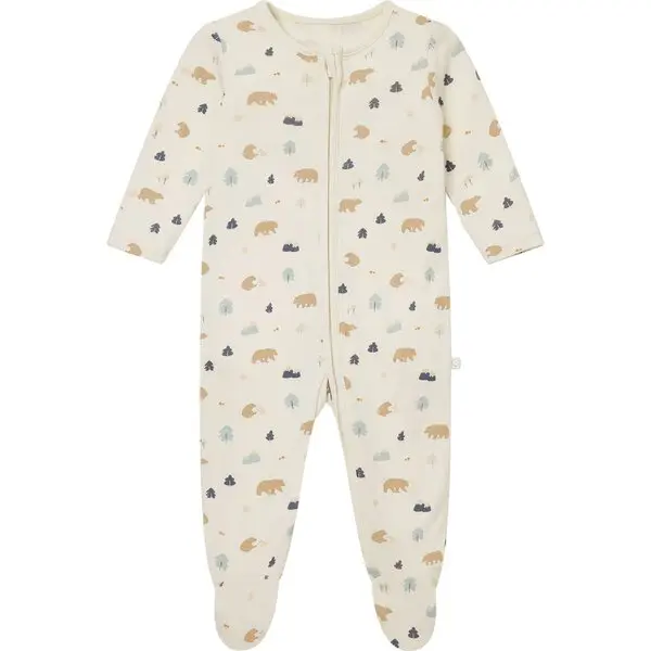 MORI Printed Zip-up Romper - Bear Print