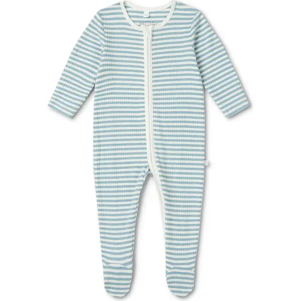 MORI Rib Stripe Footie - Sea Stripe