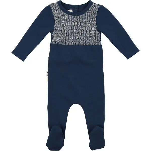 MANIÈRE Metallic Smocked Bodice Footie - Royal Blue