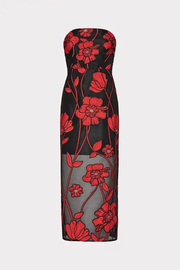 Milly Shiloh Grand Fleur Embroide Maxi Dress In Red - 60% Off | Editorialist