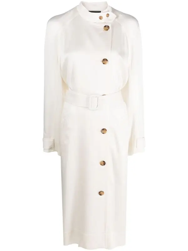 10 CORSO COMO Double-breasted Belted Satin Coat - White